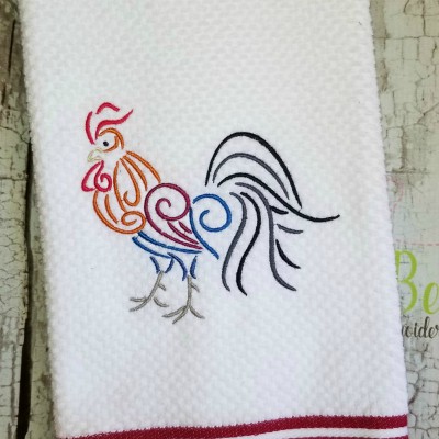 Swirly Rooster Machine Embroidery Design - Digital Download
