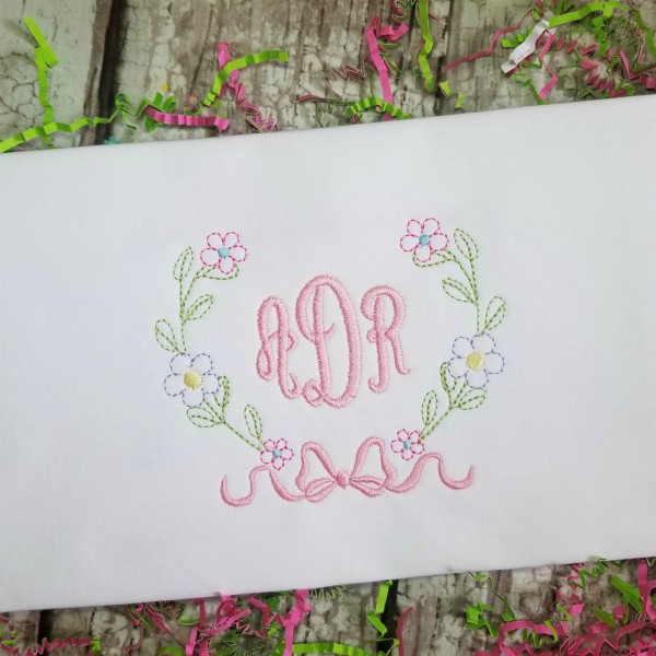 Vintage Bow Monogram Frame Machine Embroidery Design - Digital Download