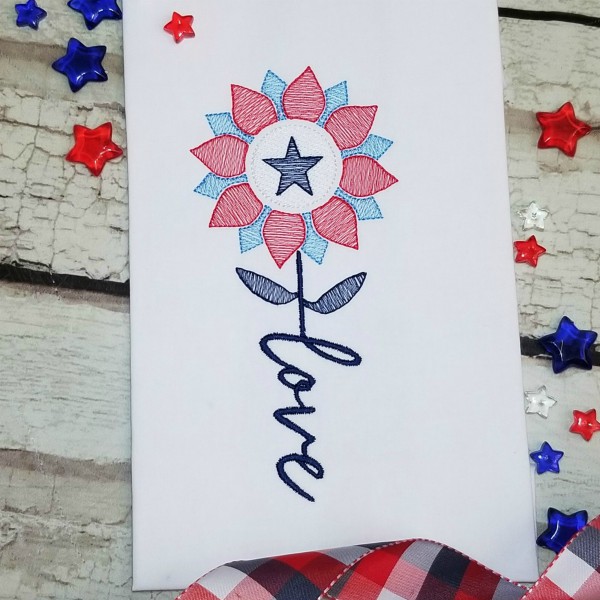 4th of July Flower Machine Embroidery Design Sketch Stitch