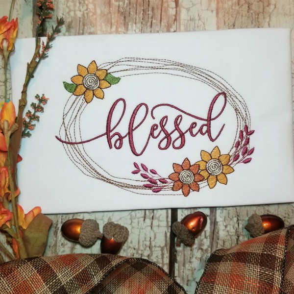 Blessed Frame with Sunflower Machine Embroidery Design - Digital Download