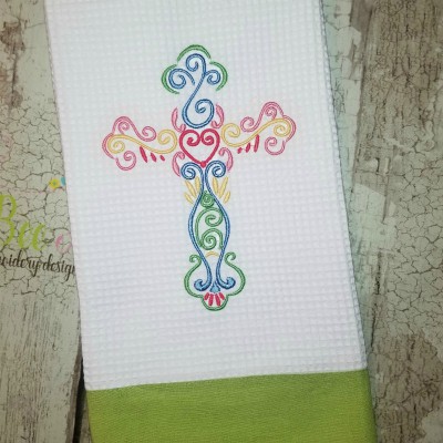 Swirly Easter Cross Machine Embroidery Design - Digital Download