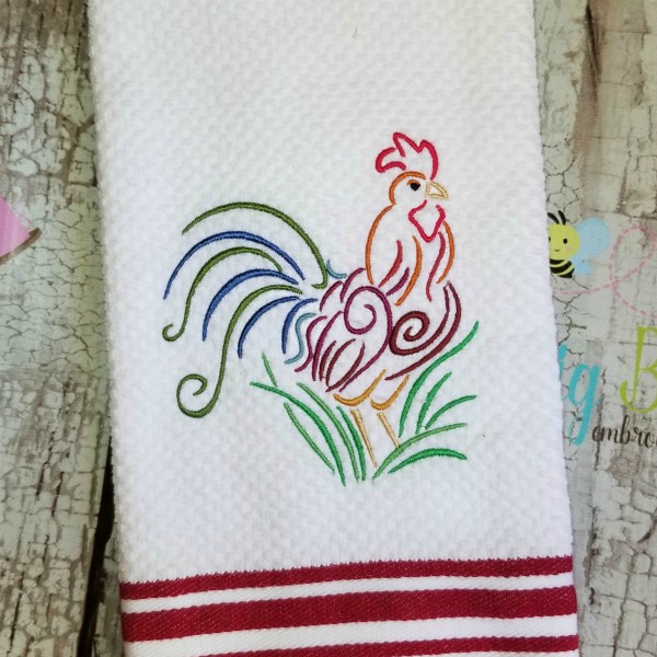 Swirly Rooster Machine Embroidery Design - Digital Download