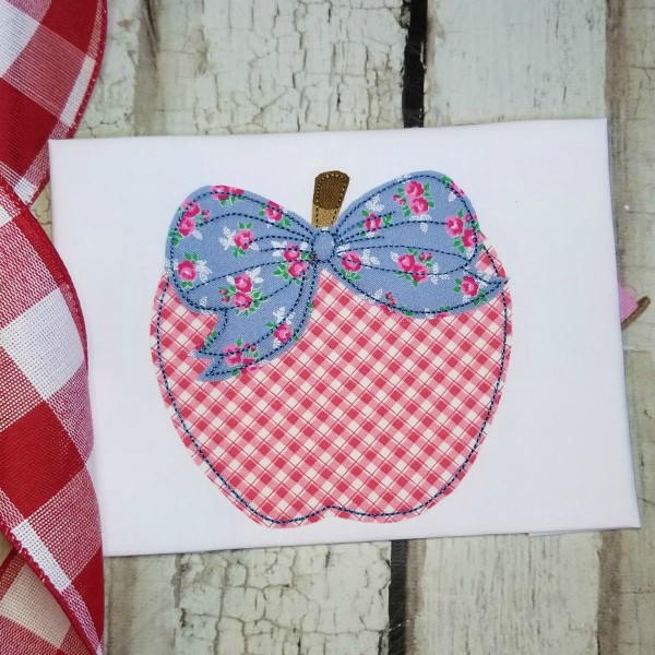 Apple with big bow machine applique Design for back to school ...