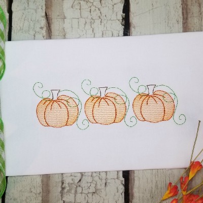 Pumpkin Trio Machine Embroidery Design Sketch Stitch, Fall Embroidery ...