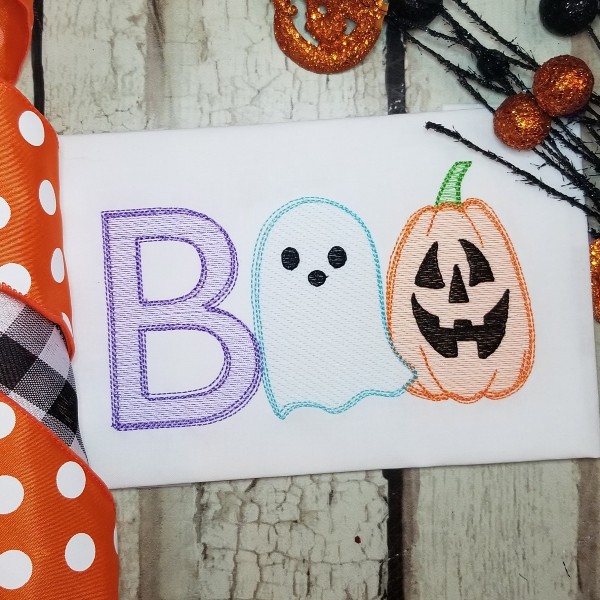 Boo Halloween Machine Embroidery Design, Sketch Stitch