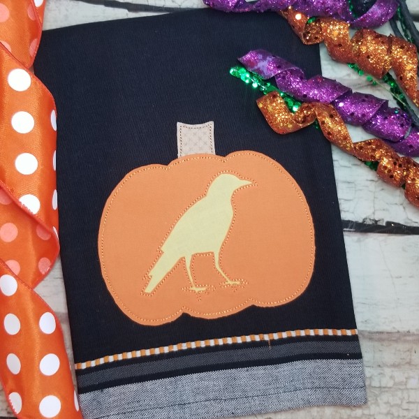 Reverse Applique Pumpkin with Raven, Halloween Applique Design