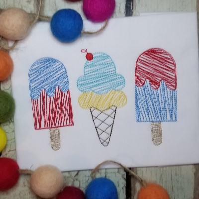 Popsicle, Ice Cream Cone Scribble Embroidery Design - Digital Download