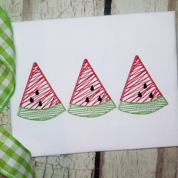 Watermelon Trio Scribble Embroidery Design - Digital Download