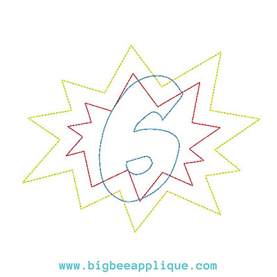 6th Birthday Superhero Number Machine Applique Design - Triple Stitch