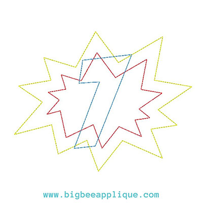 7th Birthday Superhero Number Machine Applique Design - Triple Stitch