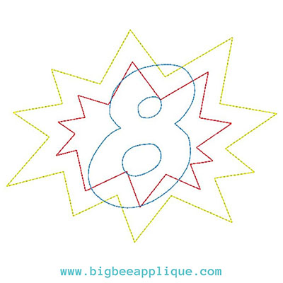 8th Birthday Superhero Number Machine Applique Design - Triple Stitch