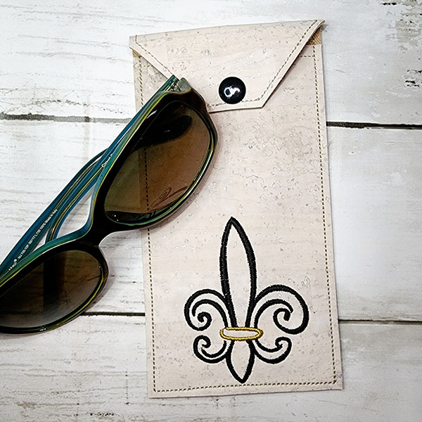 In the Hoop Embroidery Sunglasses Case with fleur de lis for 6x10 Hoop