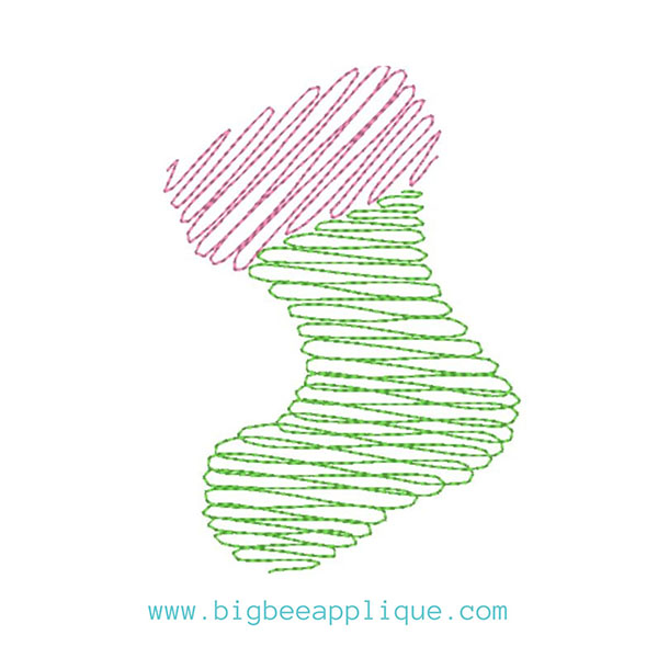 Scribble Christmas Stocking Embroidery Design for Machine Embroidery