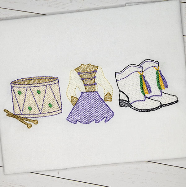 Marching Boots Embroidery Design, Mardi Gras Majorette Embroidery Design