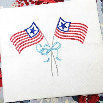 USA Flags Machine Embroidery Design with Coquette Bow